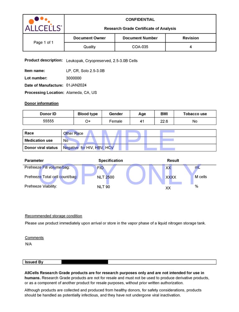 Leukopak | Peripheral Blood Mononuclear Cells (PBMCs), T Cells, B Cells ...
